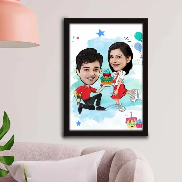 Customised Birthday Couple Caricature Frame Online -Presto