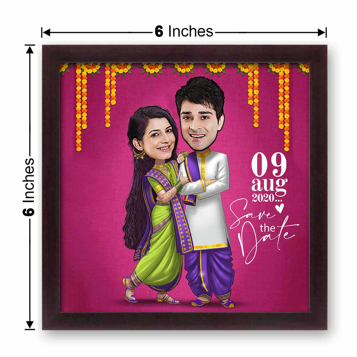 Personalised Bengali Couple Caricature Frame Online-Presto